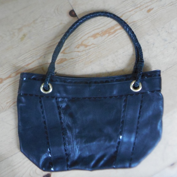 Laura Ashley | Bags | Laura Ashley Black Leather Tote Satchell Purse ...